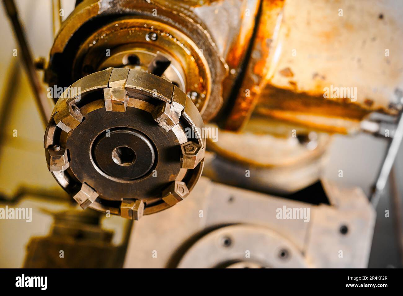 Shell type end mill installed on old machine tool in shop Stock Photo ...