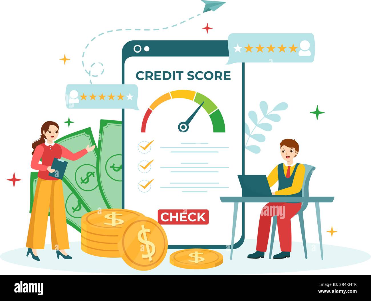 Credit Score Vector Illustration with Loan Arrow Gauge Speedometer ...