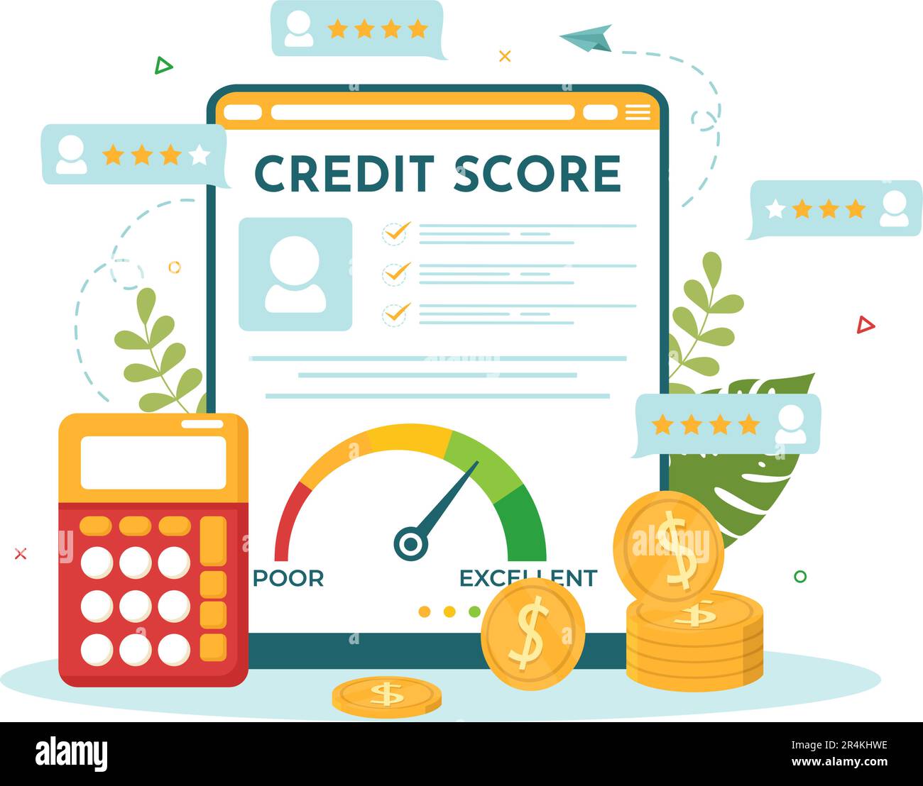 Credit Score Vector Illustration with Loan Arrow Gauge Speedometer ...