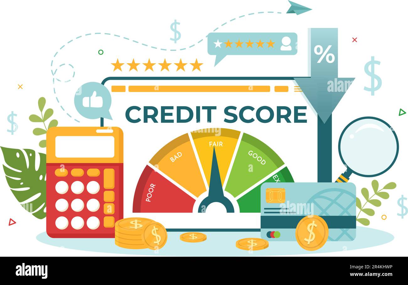 Credit Score Vector Illustration with Loan Arrow Gauge Speedometer ...