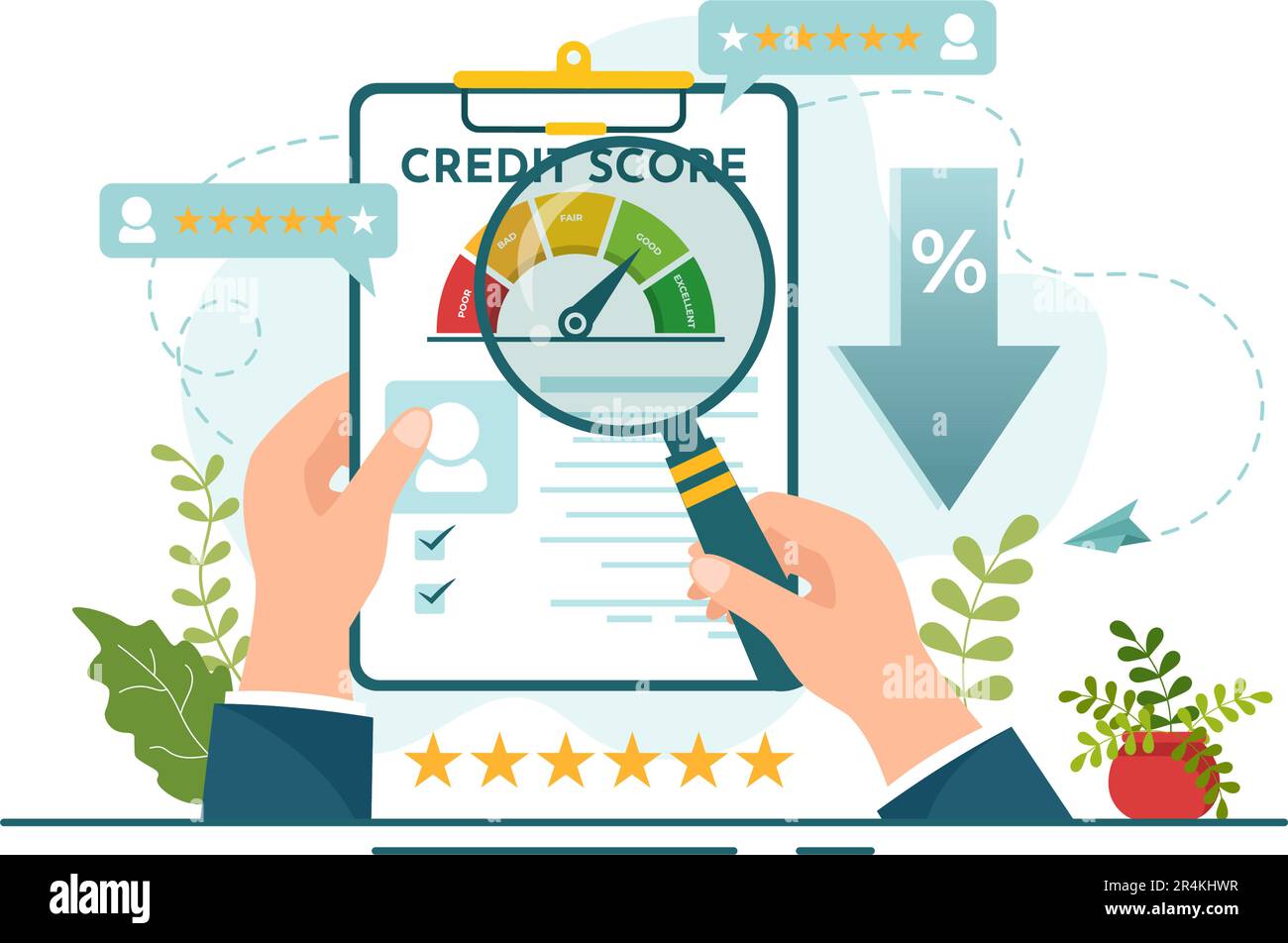 Credit Score Vector Illustration with Loan Arrow Gauge Speedometer ...