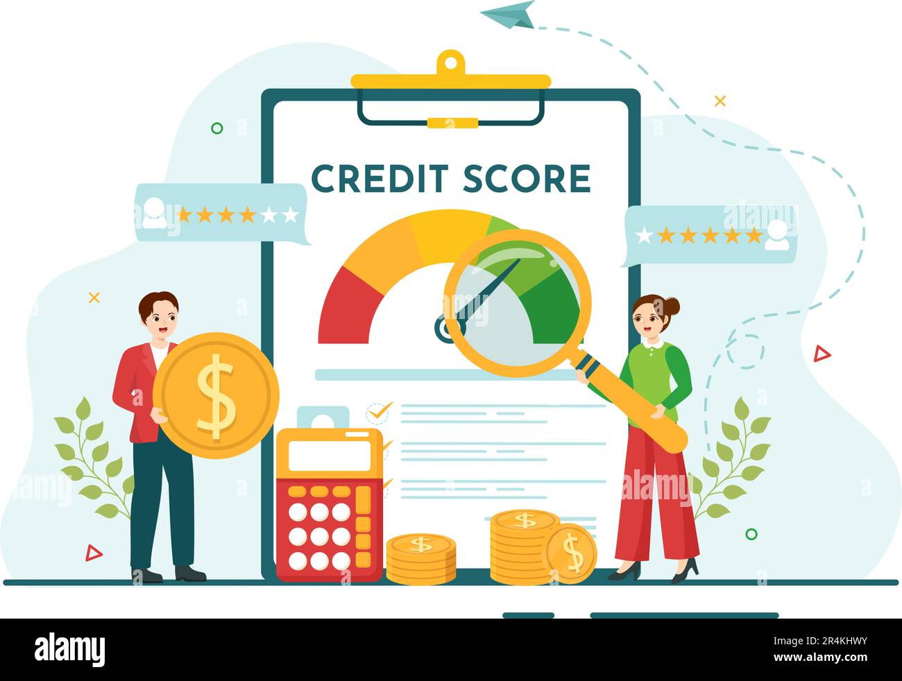 Credit Score Vector Illustration with Loan Arrow Gauge Speedometer ...