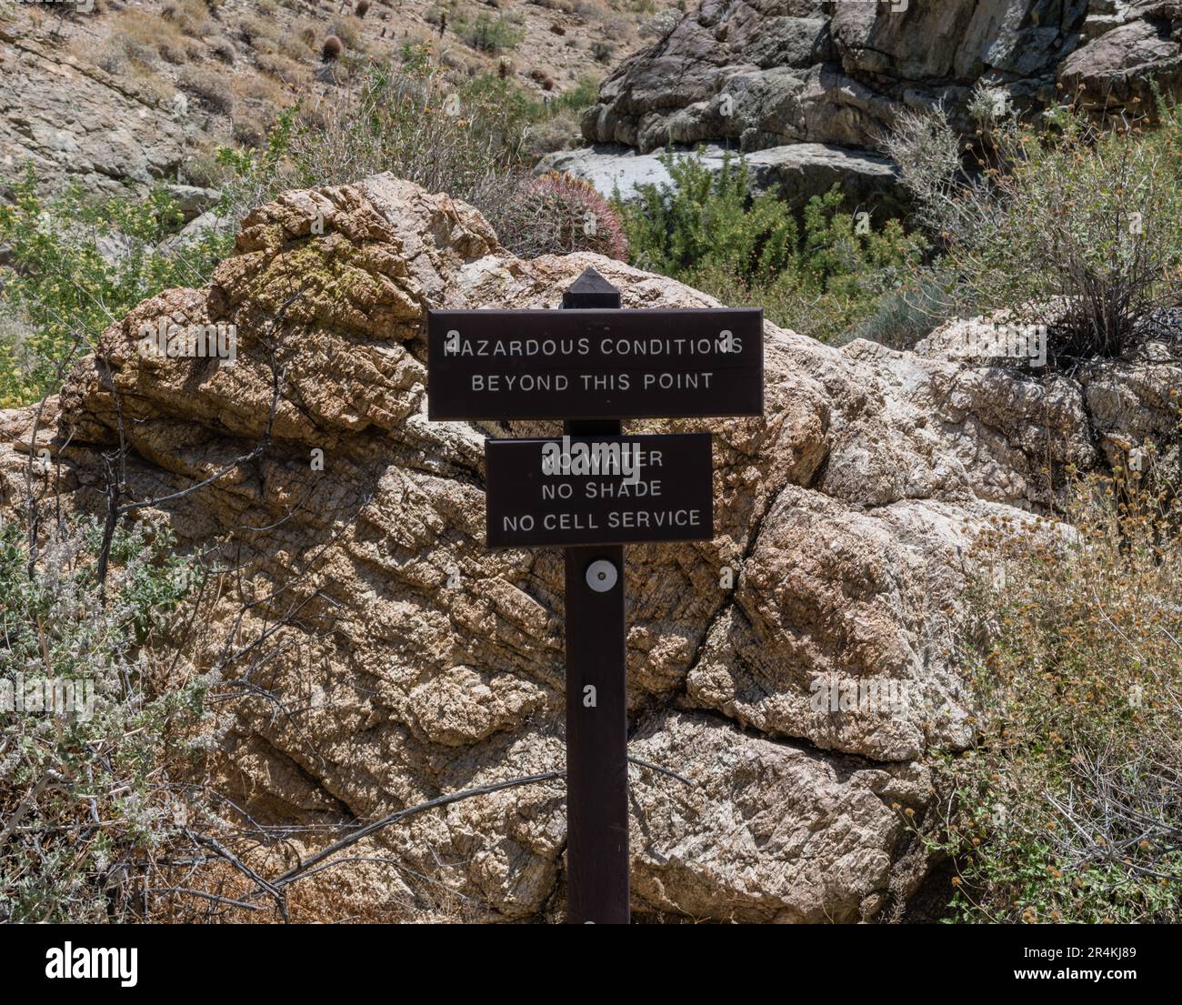 Hazardous conditions beyond this point sign along the Palm Canyon trail ...