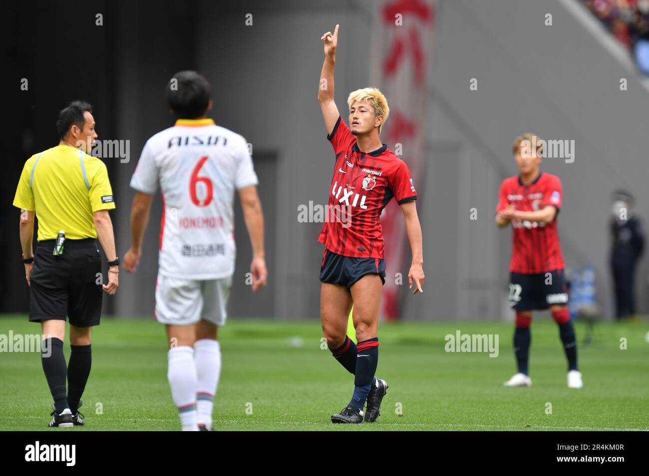 Tokyo, Japan. 14th May, 2023. Kashima Antlers' Yuma Suzuki celebrates ...