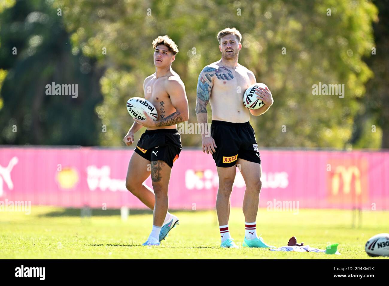 Gold Coast, Australia. 29th May, 2023. Reece Walsh (left) and Cameron ...
