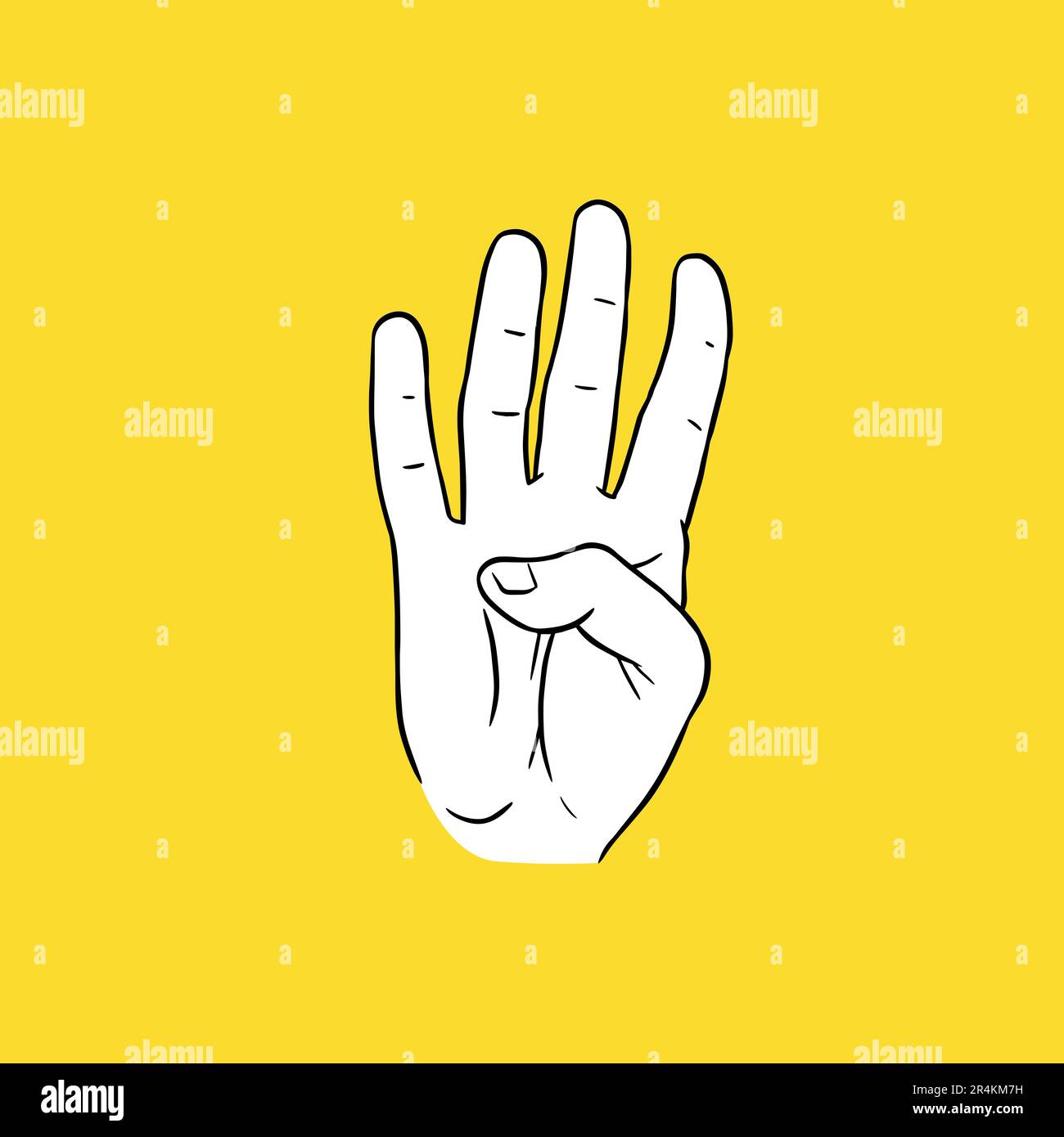 Four Finger Hand Sign. Detailed Drawing. vector Stock Vector Image ...