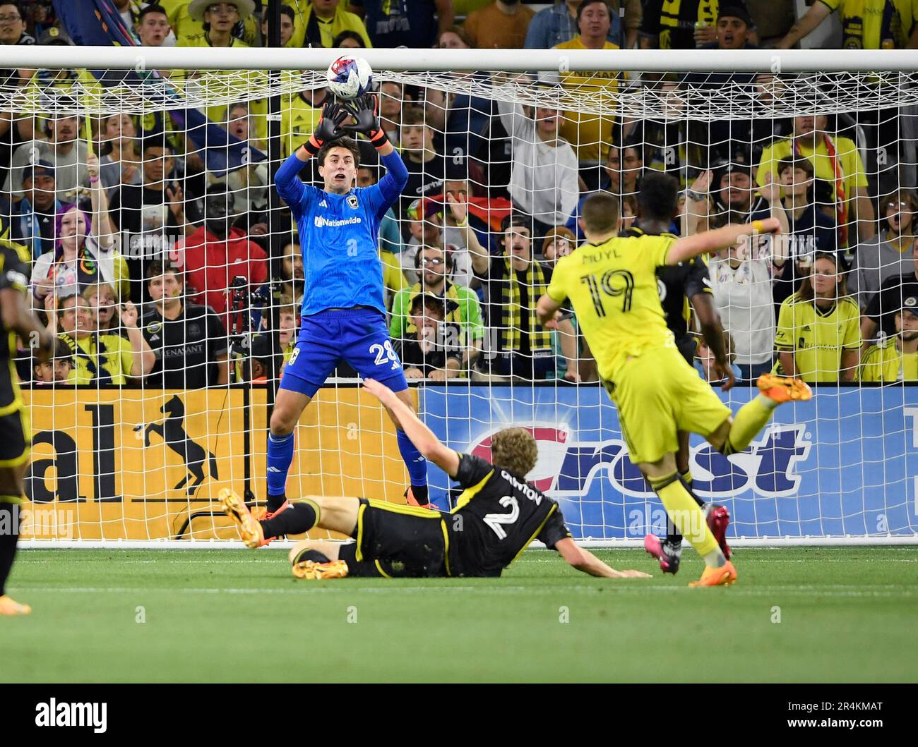 Nashville, USA. May 28, 2023: Columbus Crew goalkeeper Patrick Schulte ...
