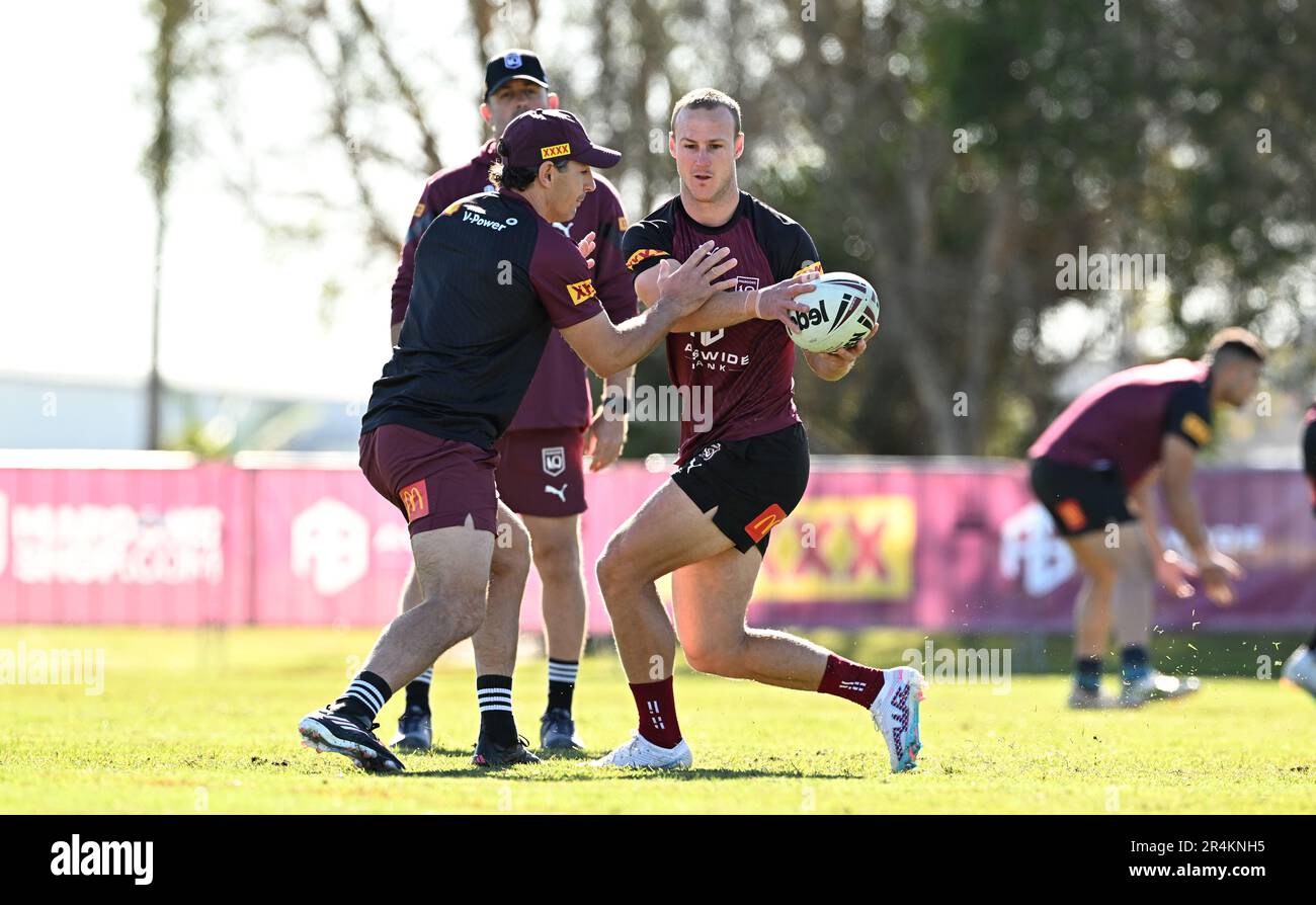 Gold Coast, Australia. 29th May, 2023. Coach Billy Slater (left) and Daly Cherry-Evans are seen ...