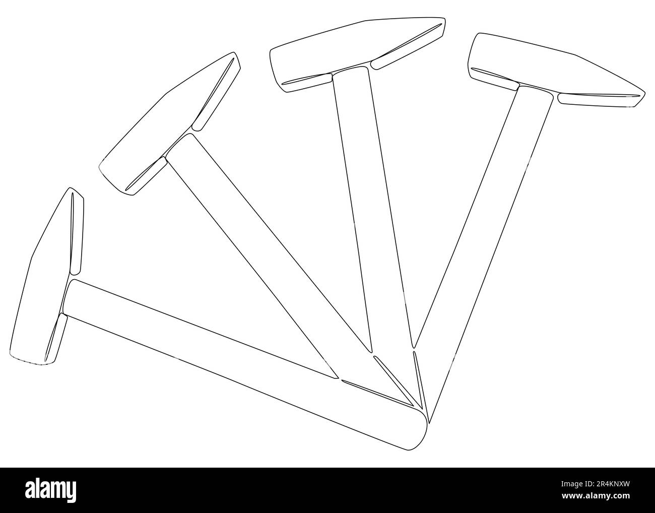 One Continuous Line Of Hammers Thin Line Illustration Vector Work Tool