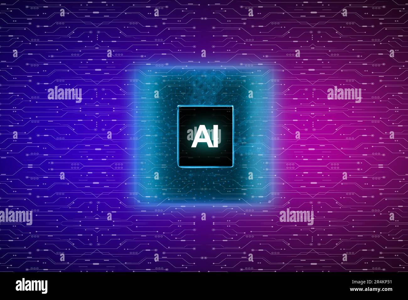 AI artificial intelligence concept, Close up of microprocessor glowing on electronic circuit ...