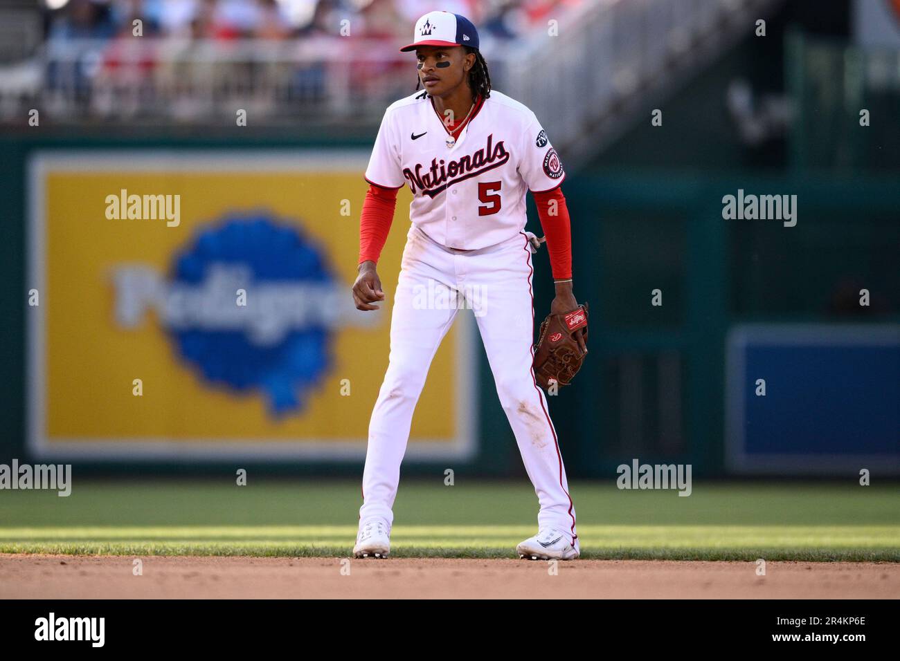 Washington Nationals shortstop CJ Abrams (5) in action during a ...