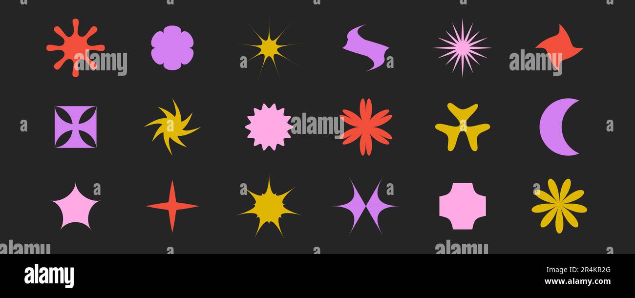 Abstract star, flower, sunburst, cross shapes collection. Primitive ...