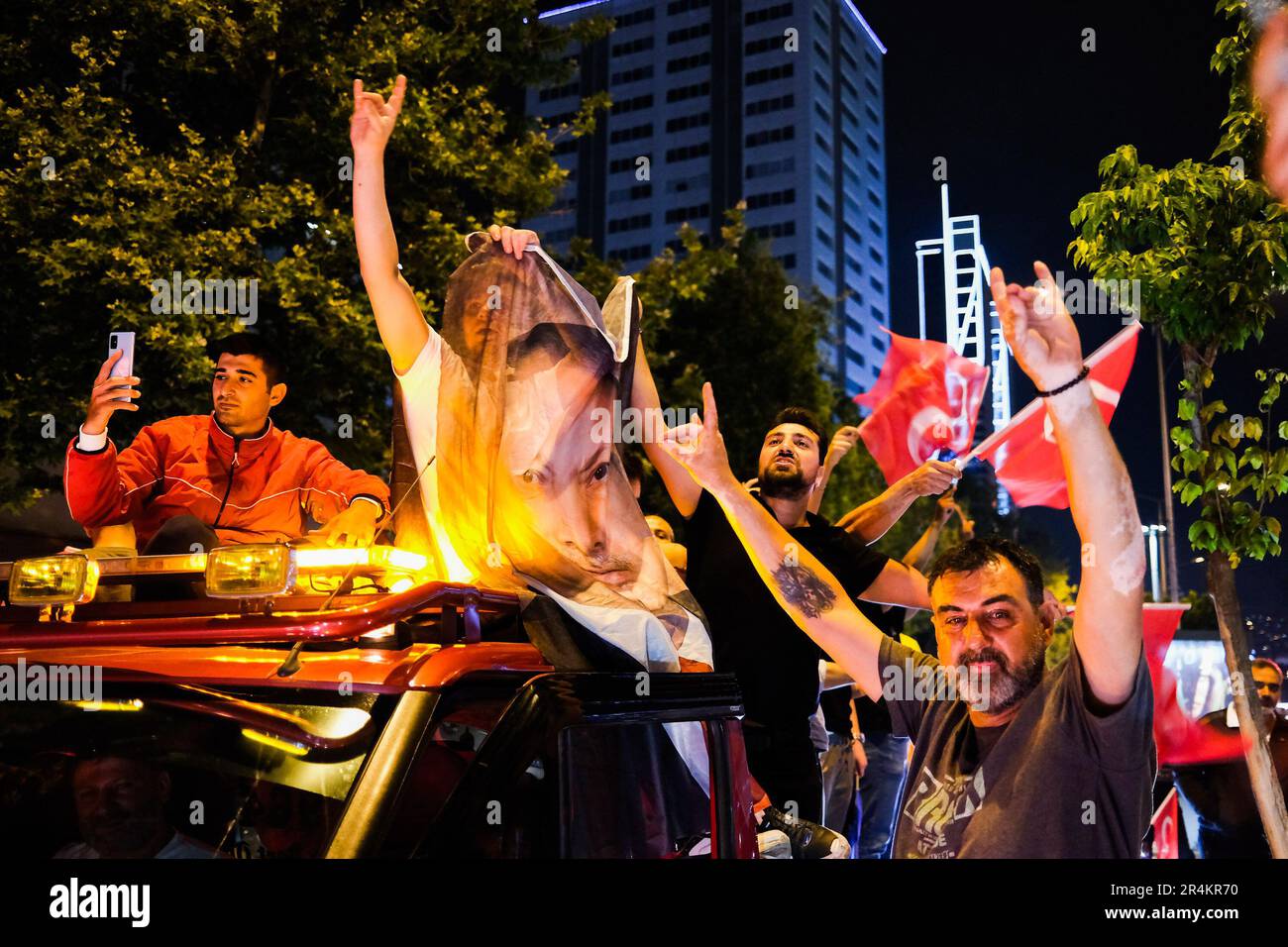 Izmir, Turkey. 28th May, 2023. Young people seen carrying a flag of ...