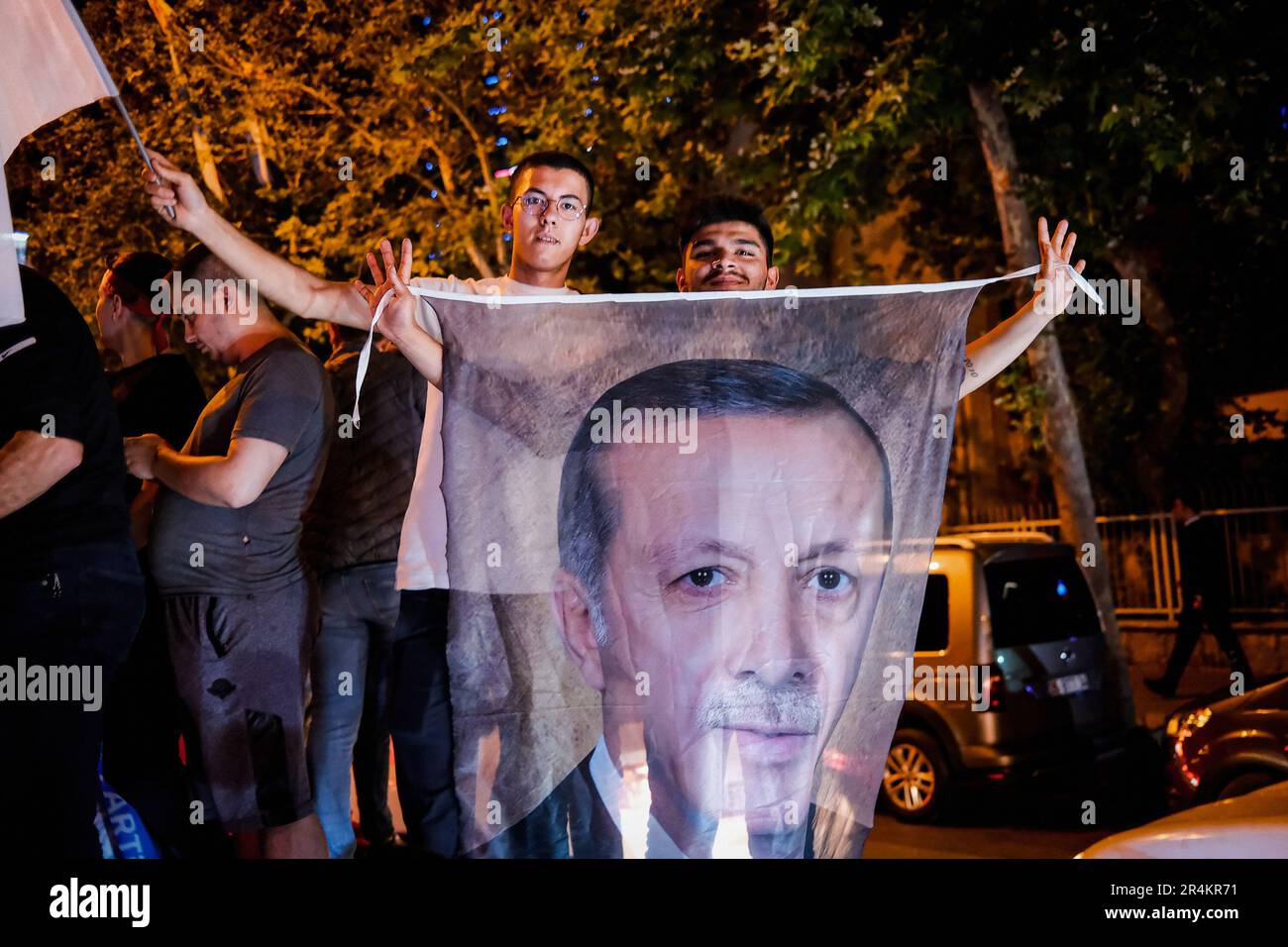 Izmir, Turkey. 28th May, 2023. Young people seen carrying a flag of ...