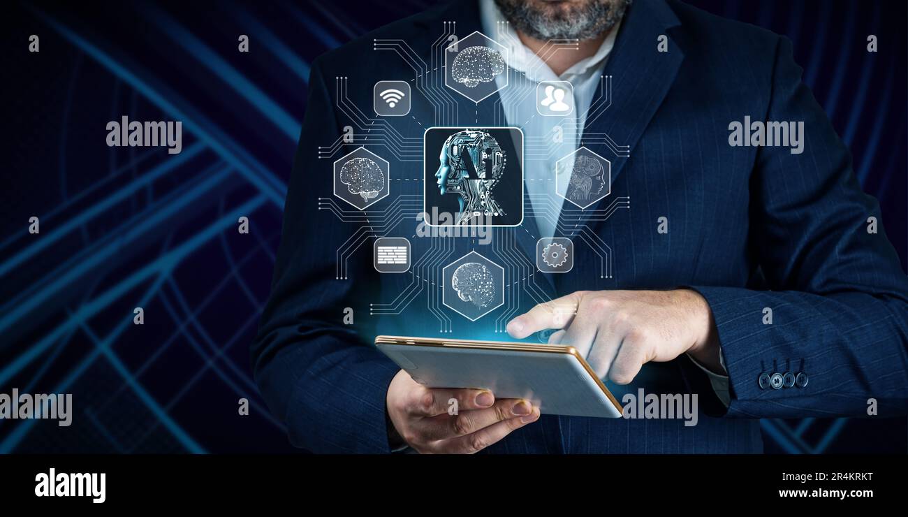 Businessman working on tablet using ai. Business technology, IoT ...