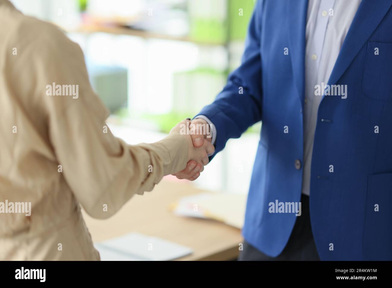 Business partners shake hands appreciating deal in company Stock Photo ...