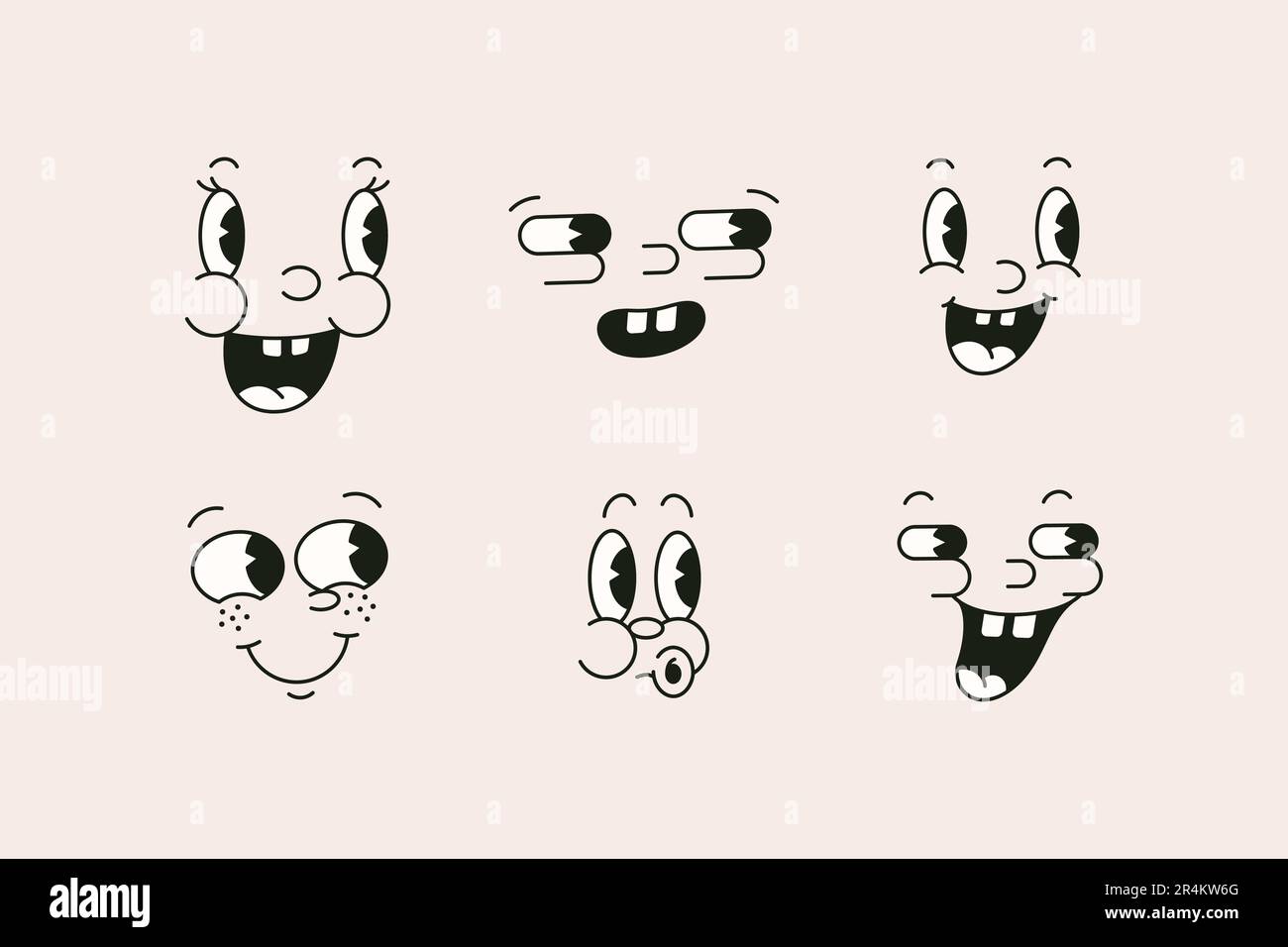 Retro Cartoon Characters Funny Faces in 30s, 50s Mascot Style. Vector ...