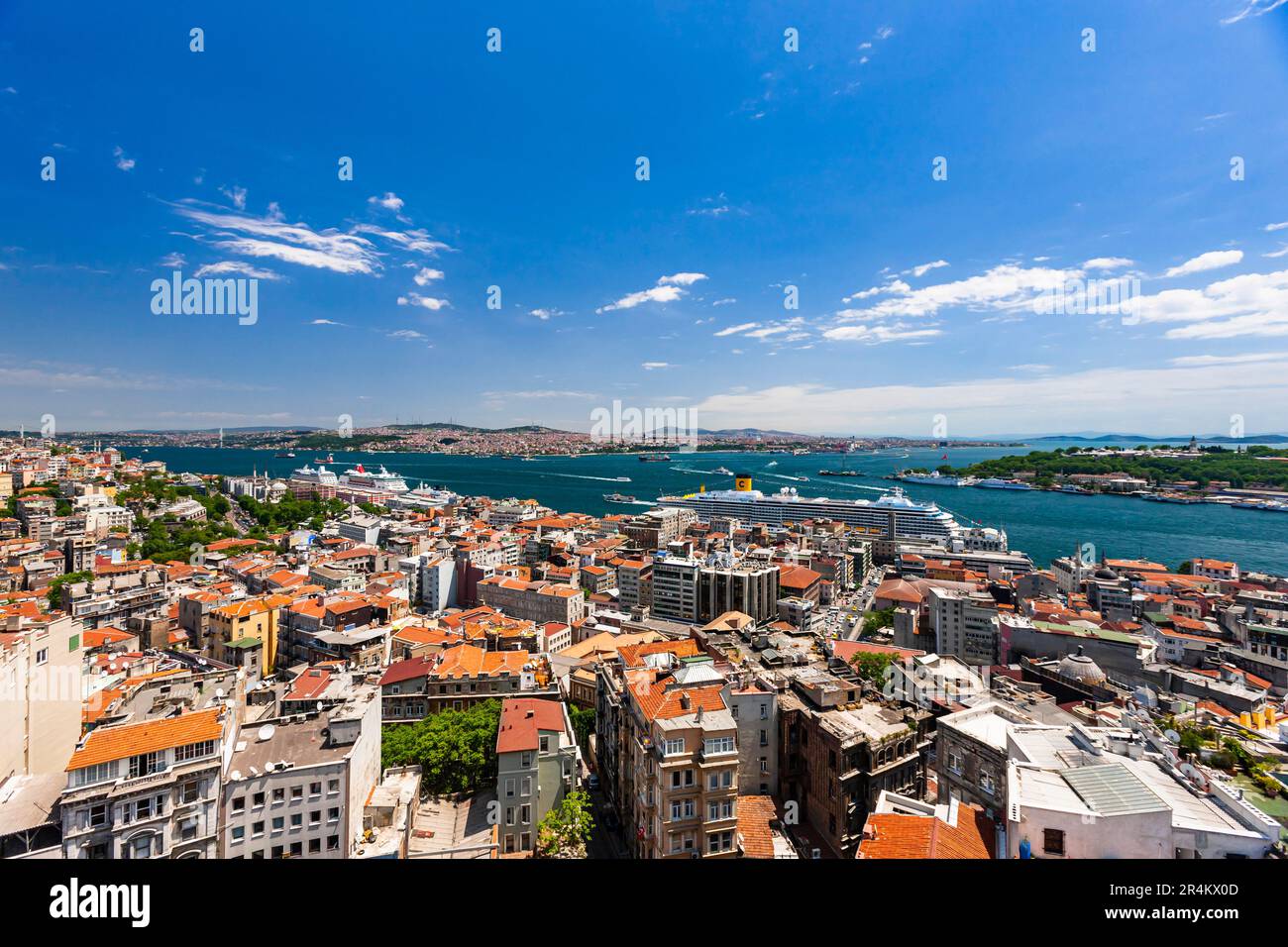Bosphorus strait and cityscape, from Galata tower(kulesi), european ...