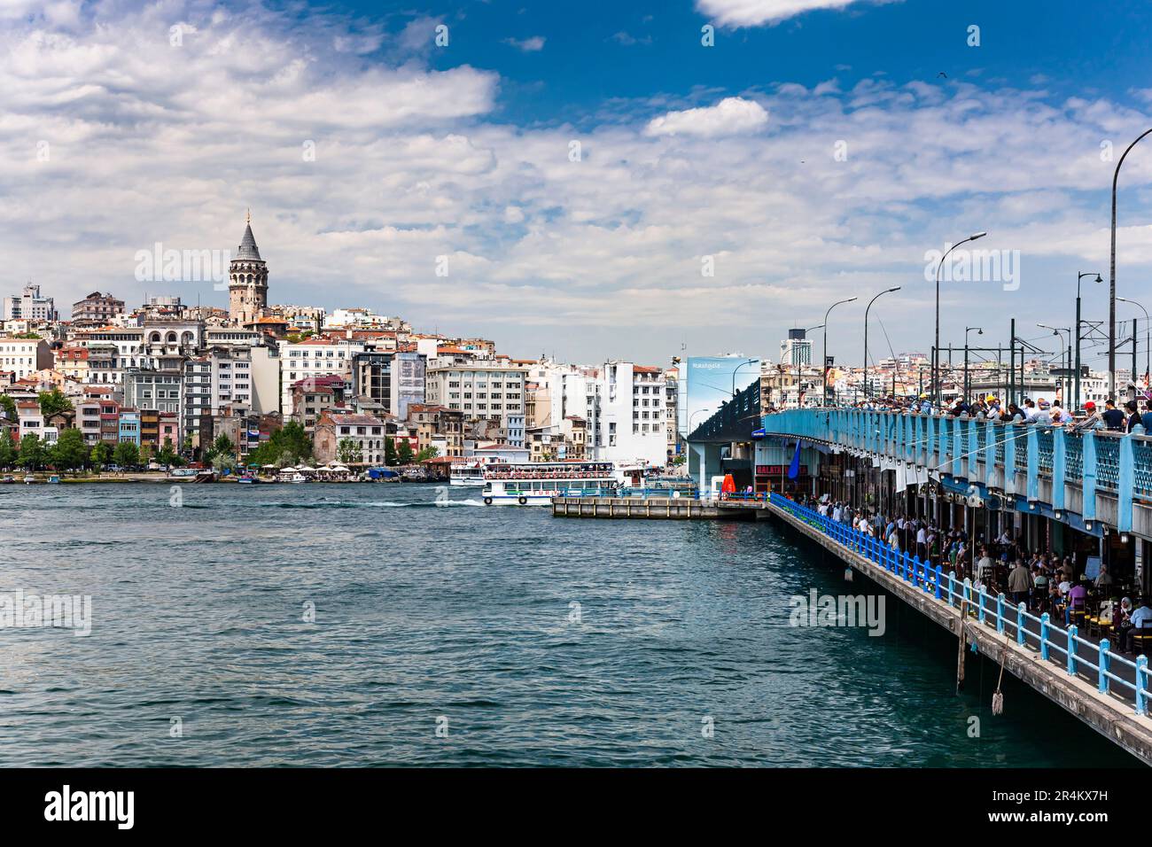 Galata bridge and Golden horn, Distant view of Galata area, european ...
