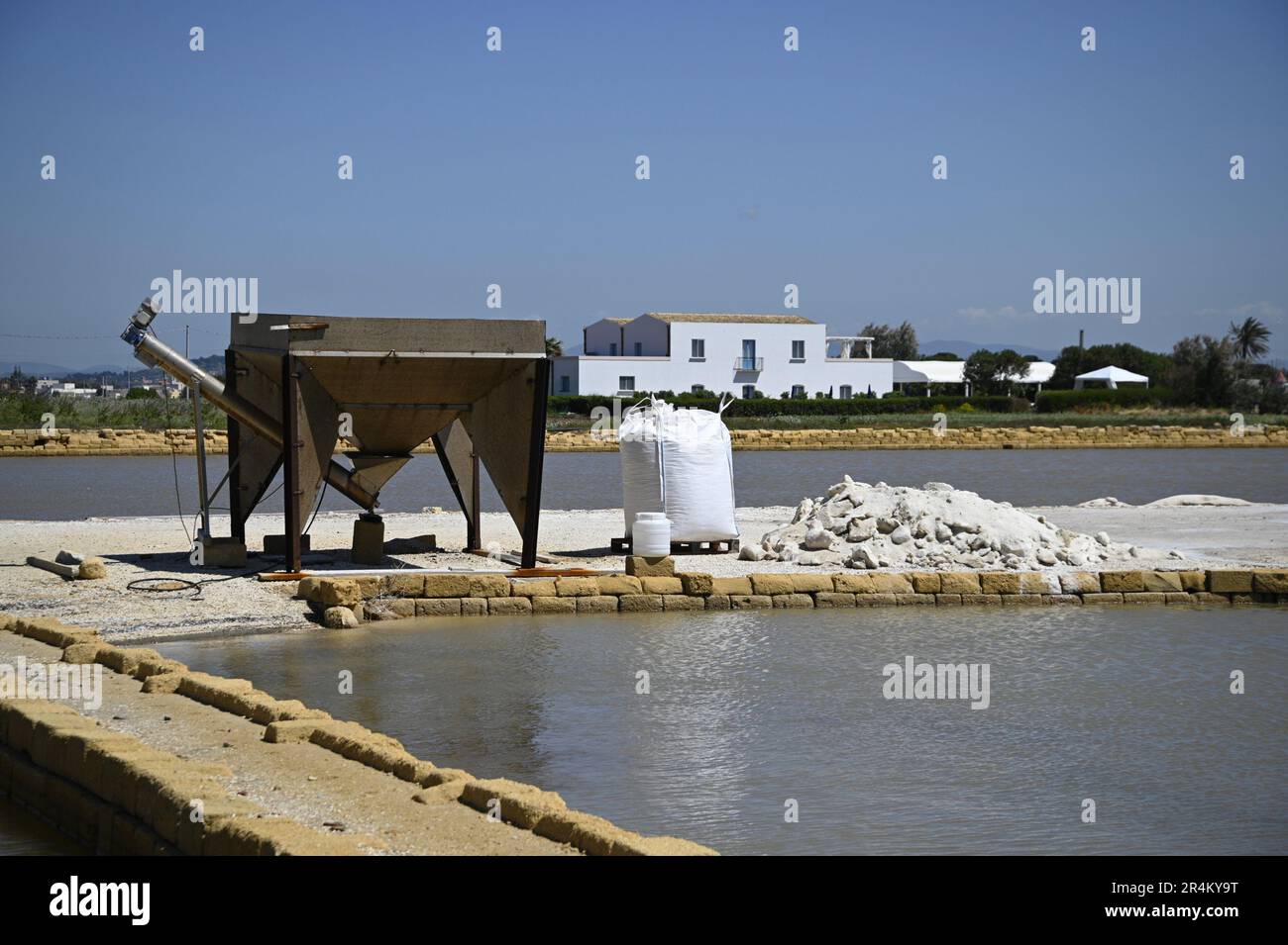 Landscape with scenic view of an antique commercial salt grinding ...