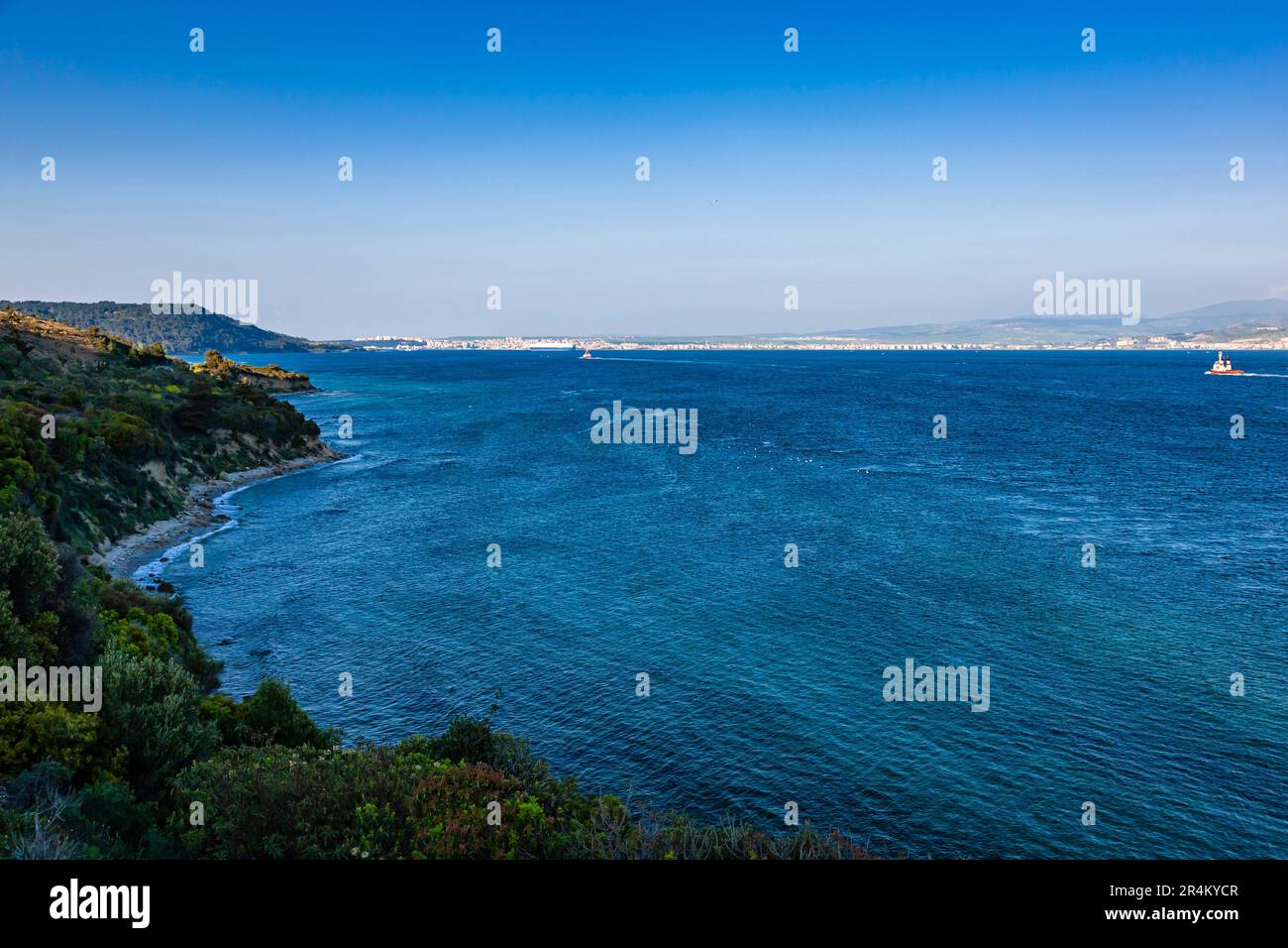 Gelibolu (Gallipoli) Peninsula and Dardanelles strait, evening, distant ...