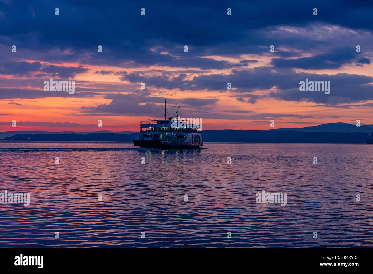 Sunrise of Dardanelles strait at Eceabat, ferry boat, Gelibolu ...