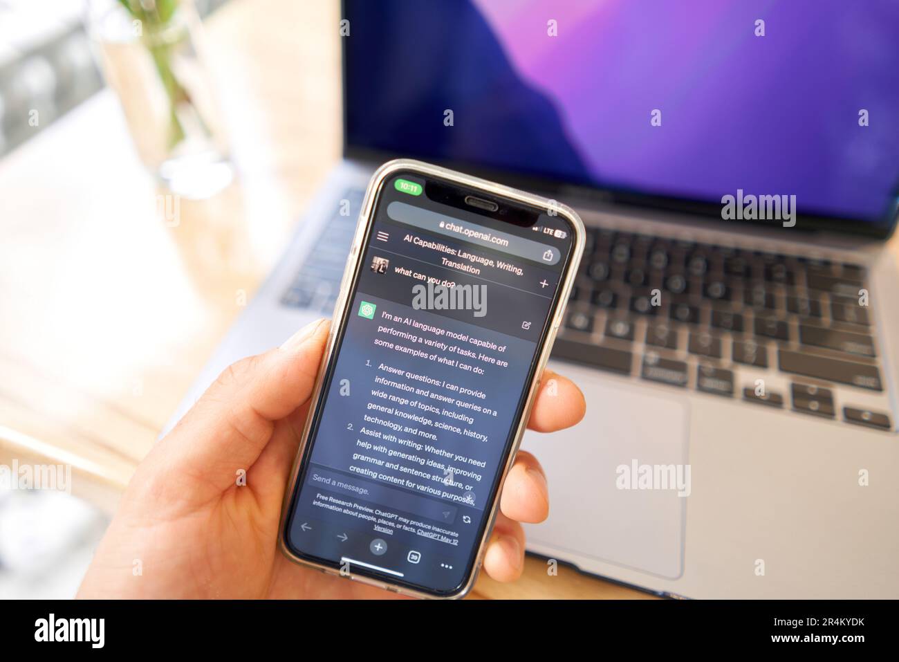 Spain, Barcelona - March 20 2023: ChatGPT chat bot screen seen on ...