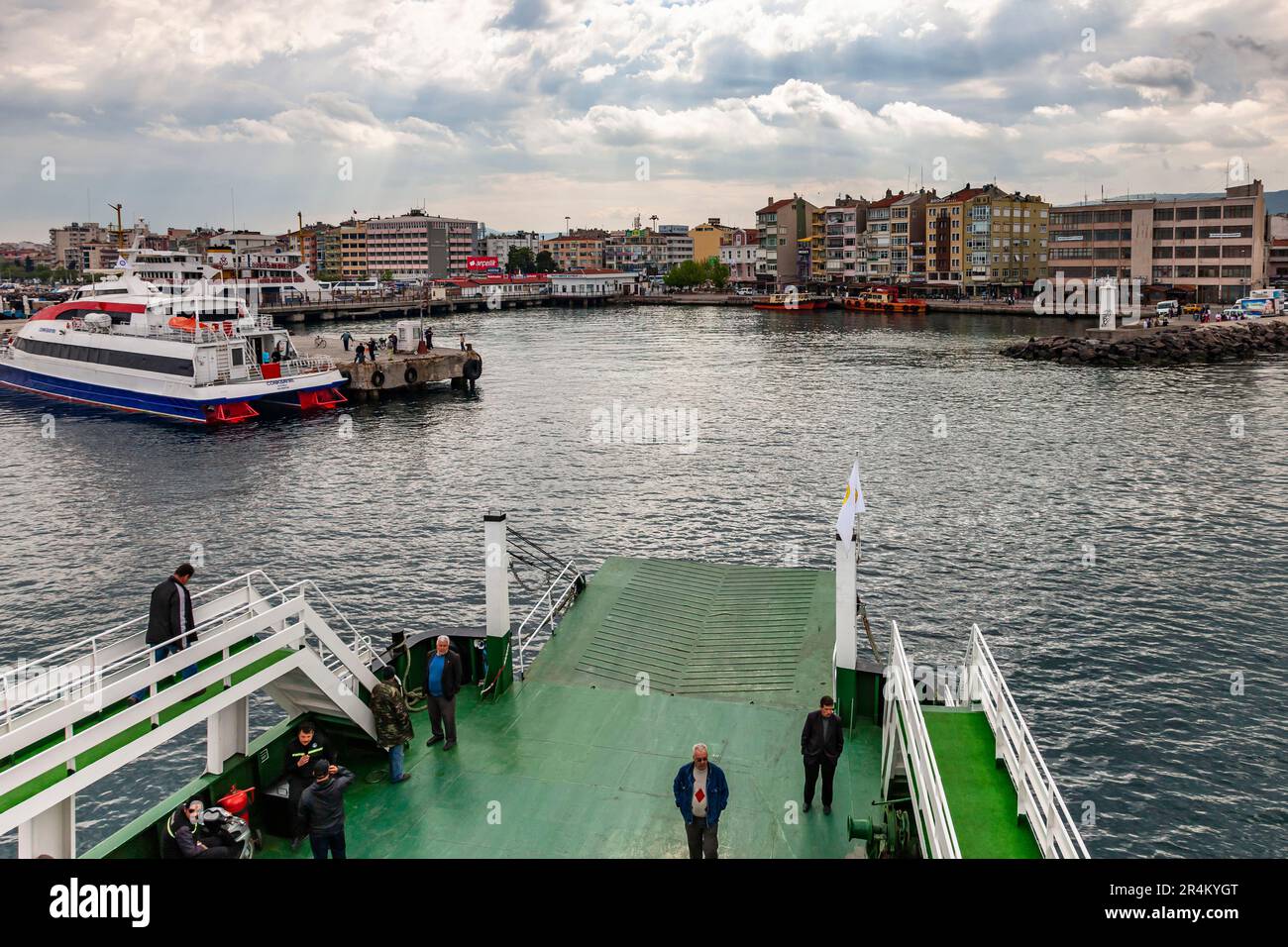 Ferry boat, cross Dardanelles strait, arriving Canakkale port, from ...