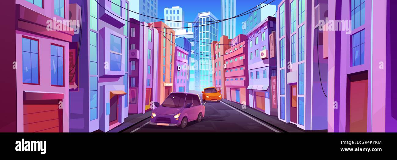City street road car traffic vector background. Cityscape with office ...