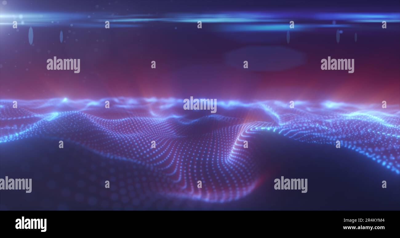 Abstract blue energy surface with magic waves from particles and dots ...