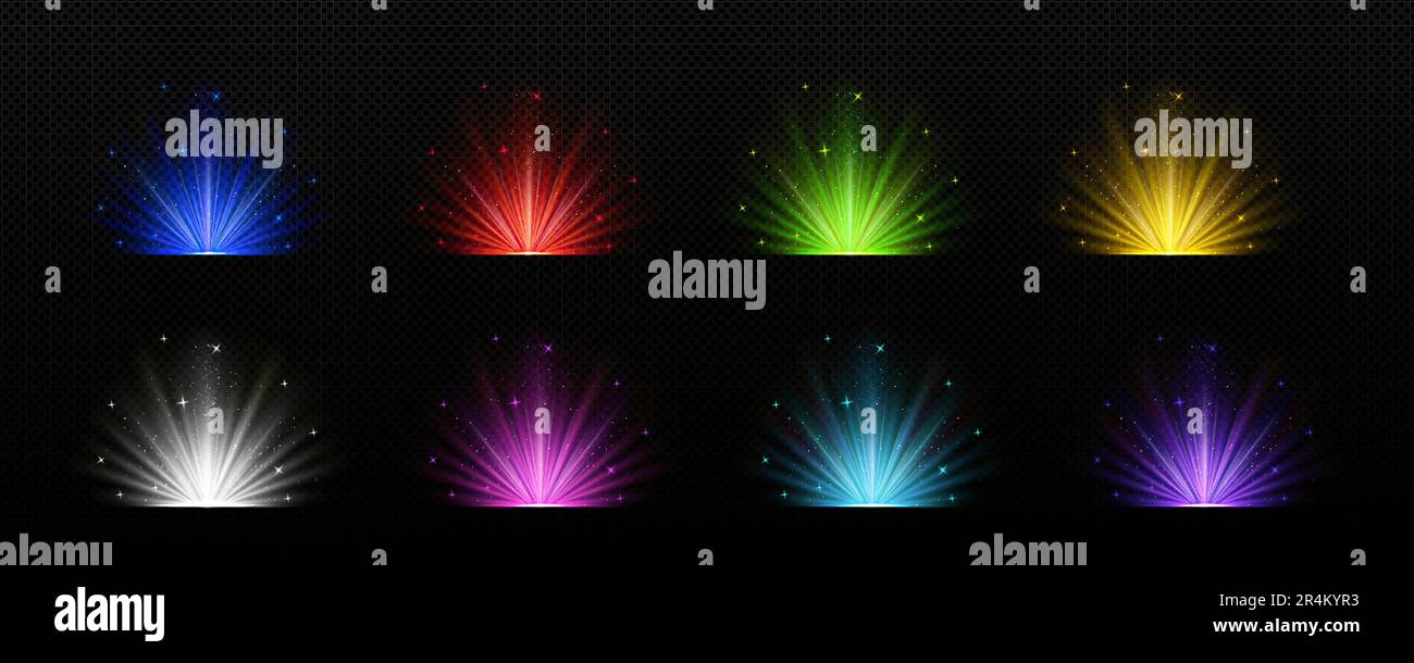 Realistic set of colorful light explosion effects isolated on ...