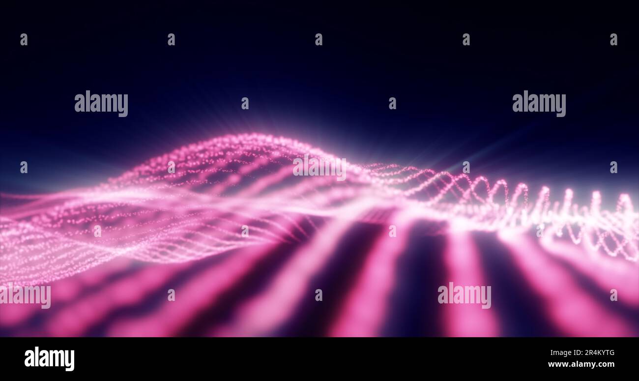 Abstract pink energy magic waves from glowing particles and lines ...