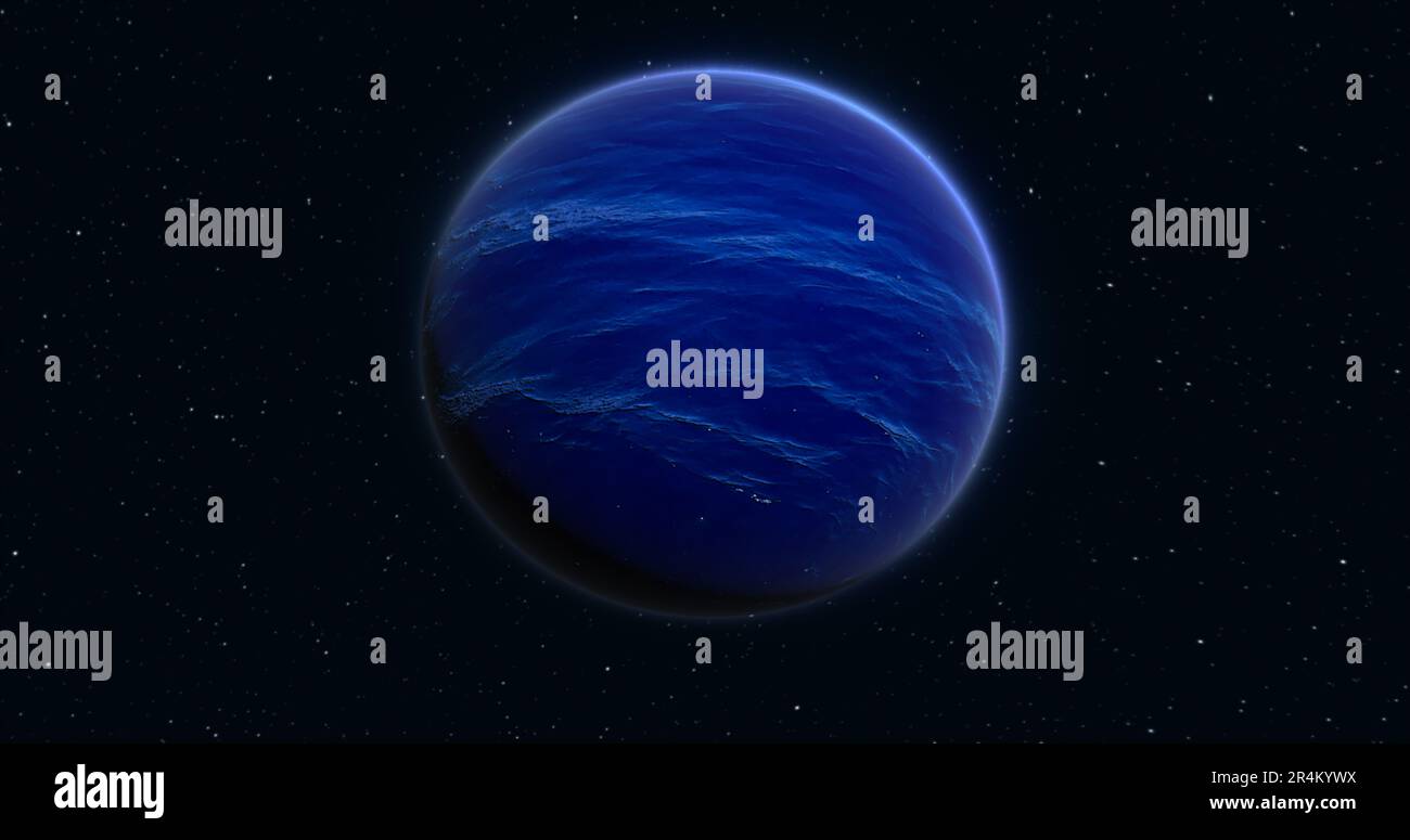 Abstract realistic space spinning planet round sphere with a blue water ...