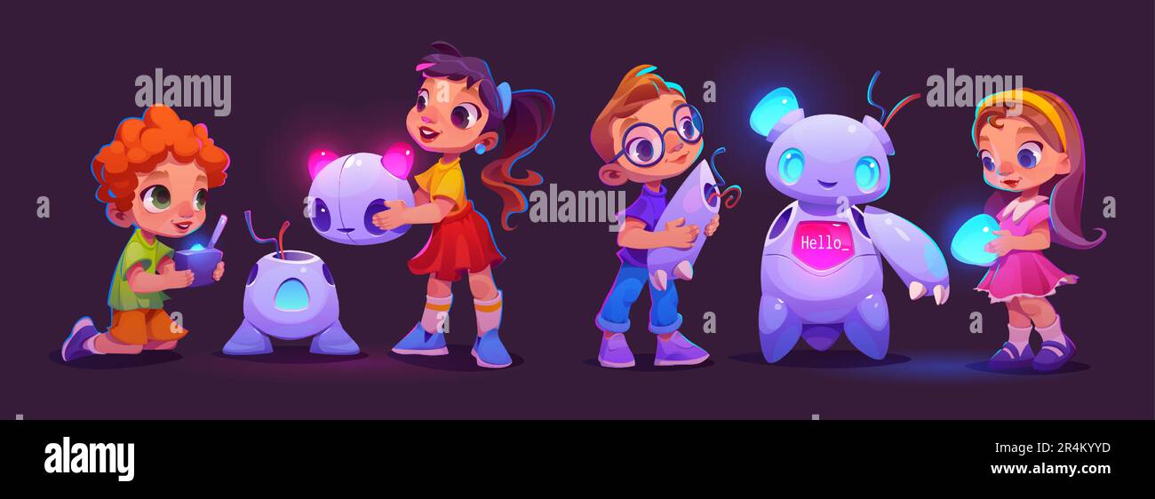 Kid ai robot development and science study vector illustration ...