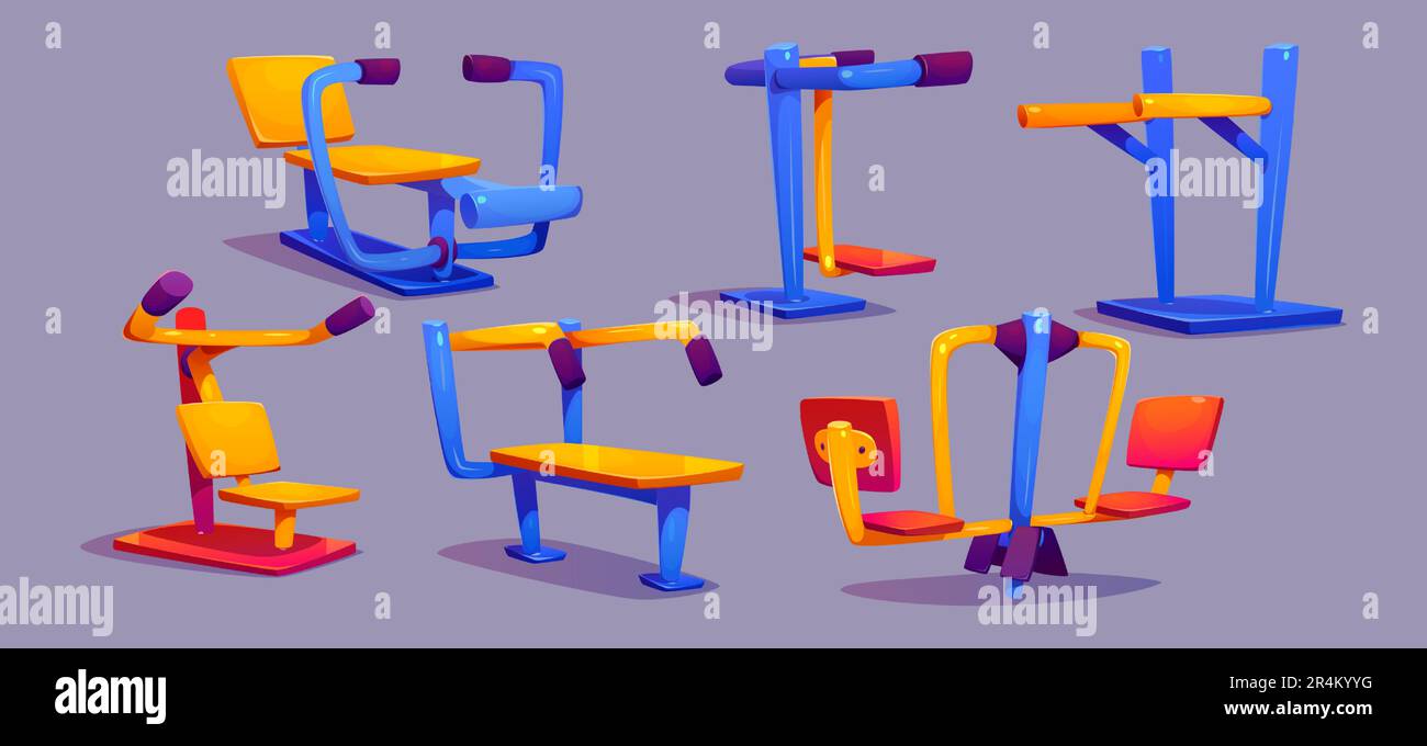 Outdoor gym in park street and exercise equipment vector cartoon ...