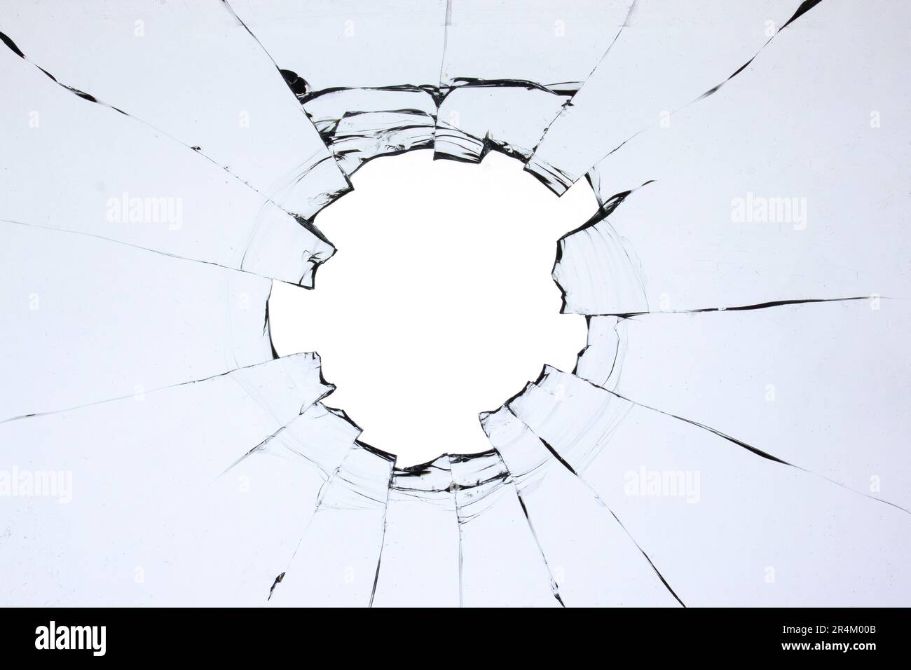 Hole in the glass, broken window with cracks texture. Effect of broken ...