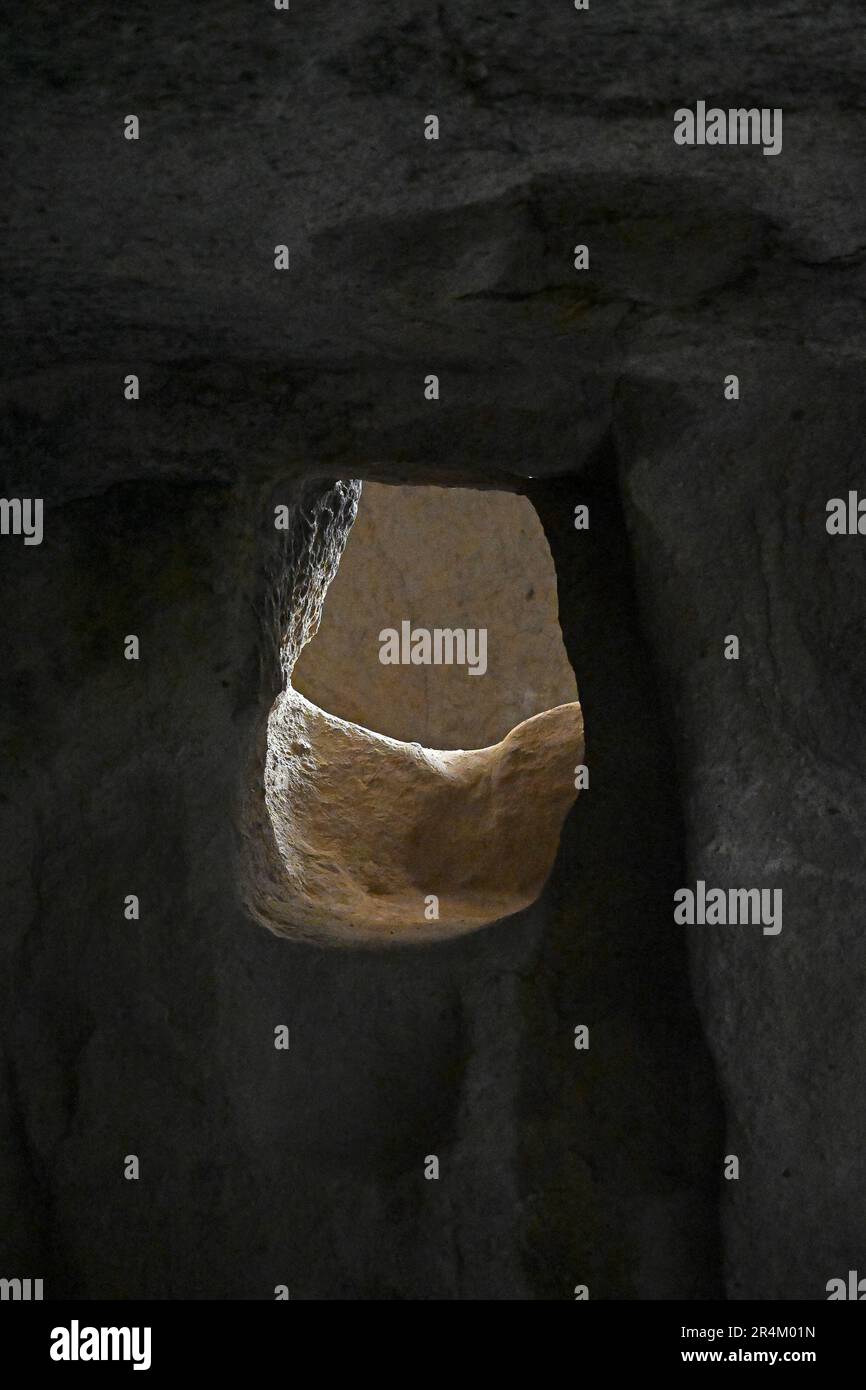 An interior window in a refectory cave at Goreme Open-Air Museum ...
