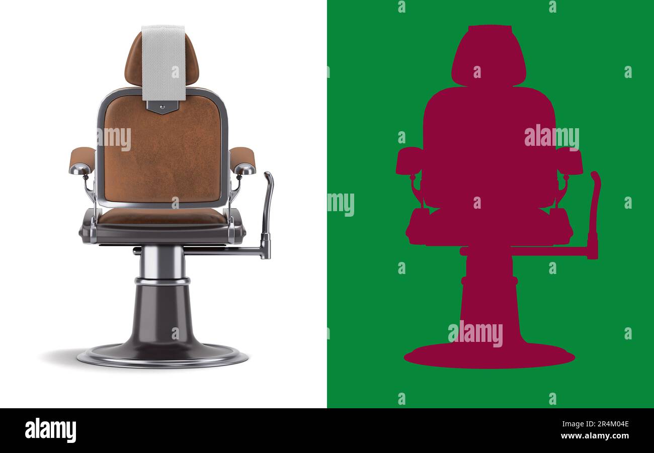 leather barber chair with chrome inserts back view 3d render on white ...