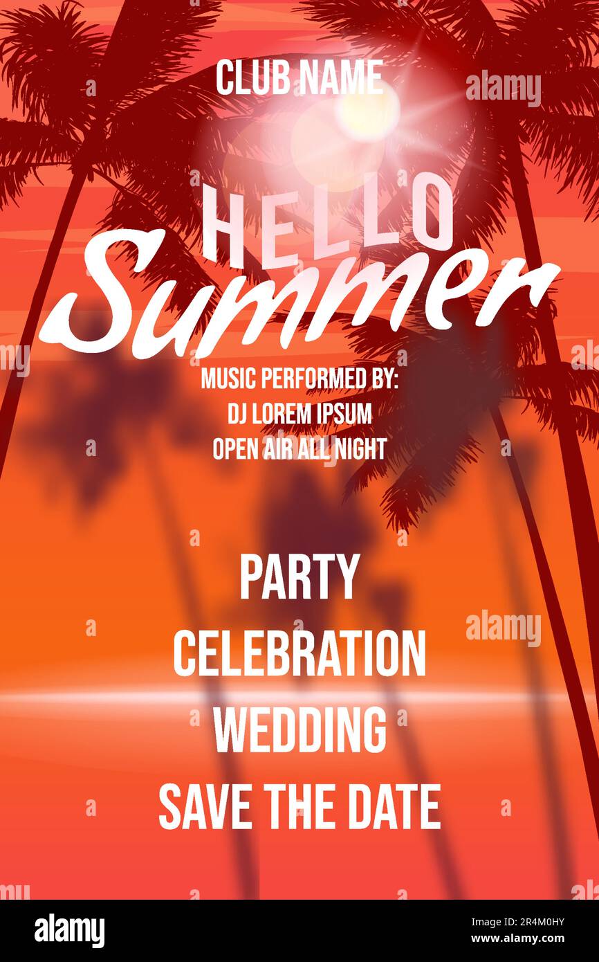 Hello Summer Sunset Beach Party Template Design Palms Party Poster ...