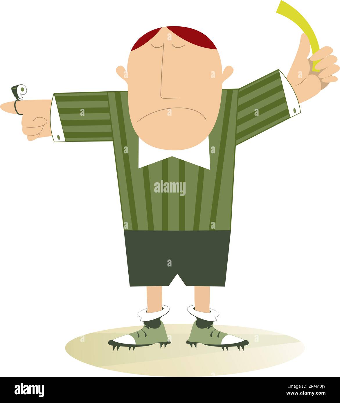 Referee holding a yellow card. Cartoon referee shows a yellow card tо ...