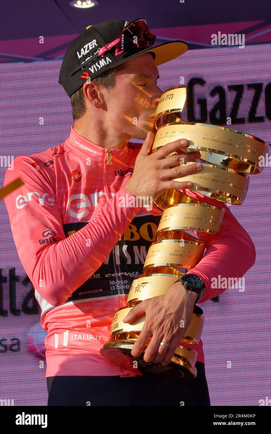 Primoz Roglic of Slovenia and Team Jumbo-Visma - Pink Leader Jersey ...