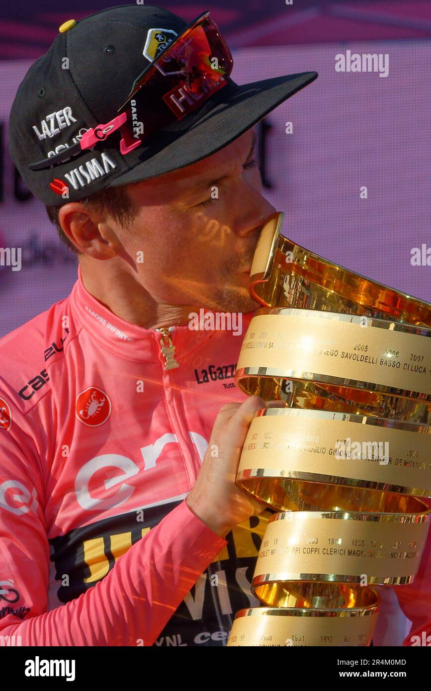 Primoz Roglic of Slovenia and Team Jumbo-Visma - Pink Leader Jersey ...
