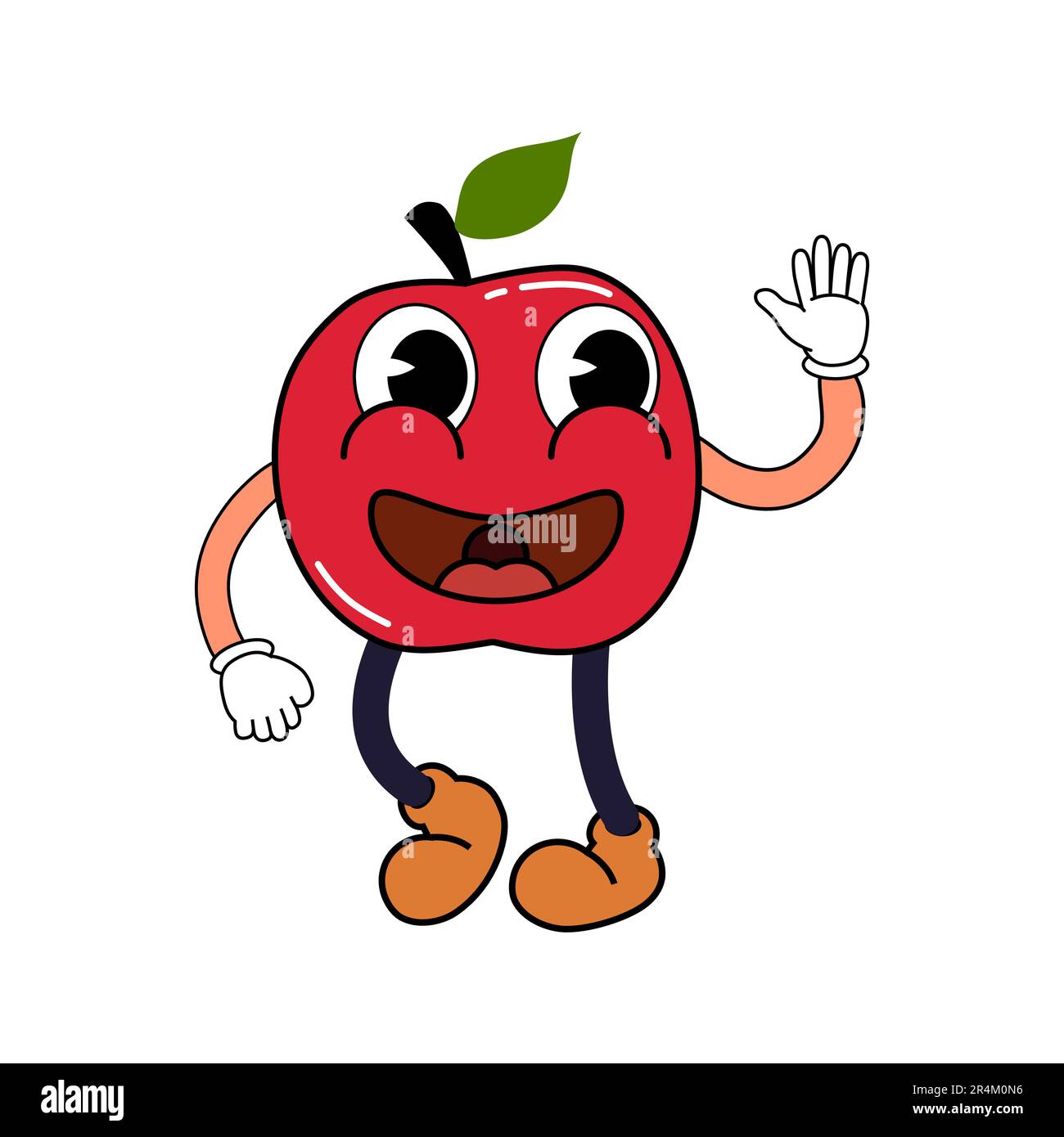 Groovy funny apple cartoon character, vintage hippie 70s. Doodle comic ...