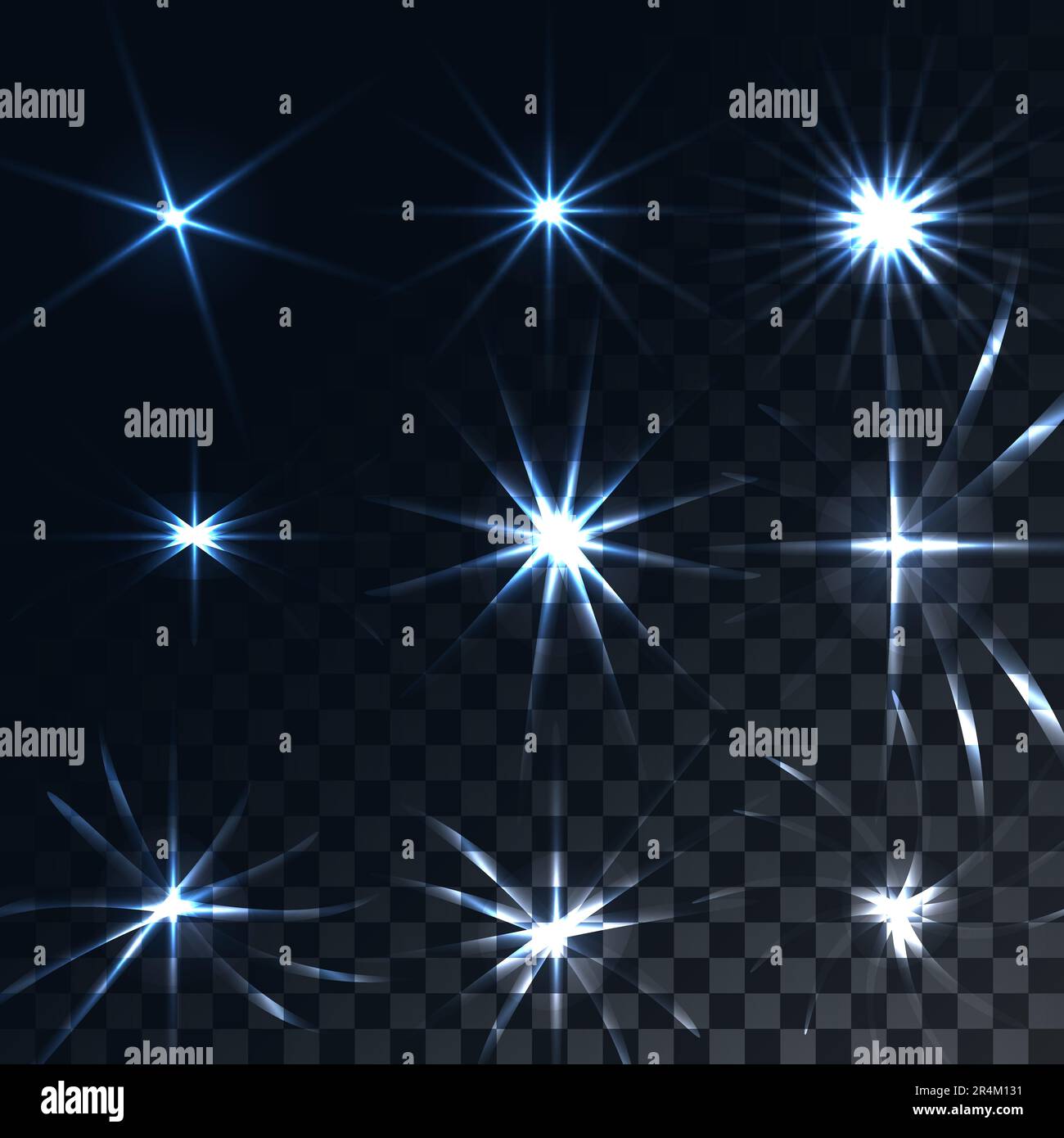 Set of bright luminous blue transparent sunshine, flares, glare of ...