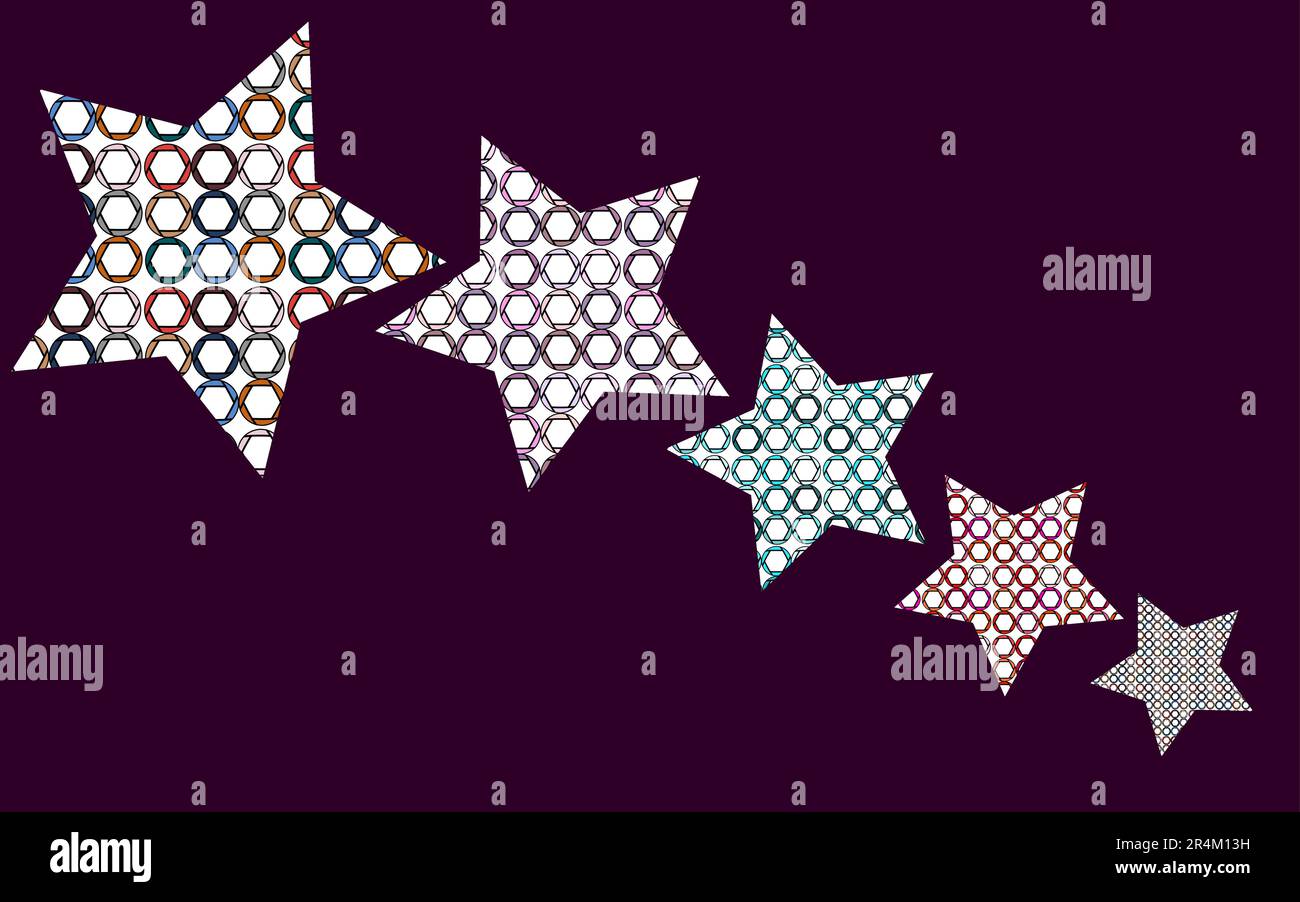 Five stars with a pattern of multi-colored circles, diaphragms inside ...