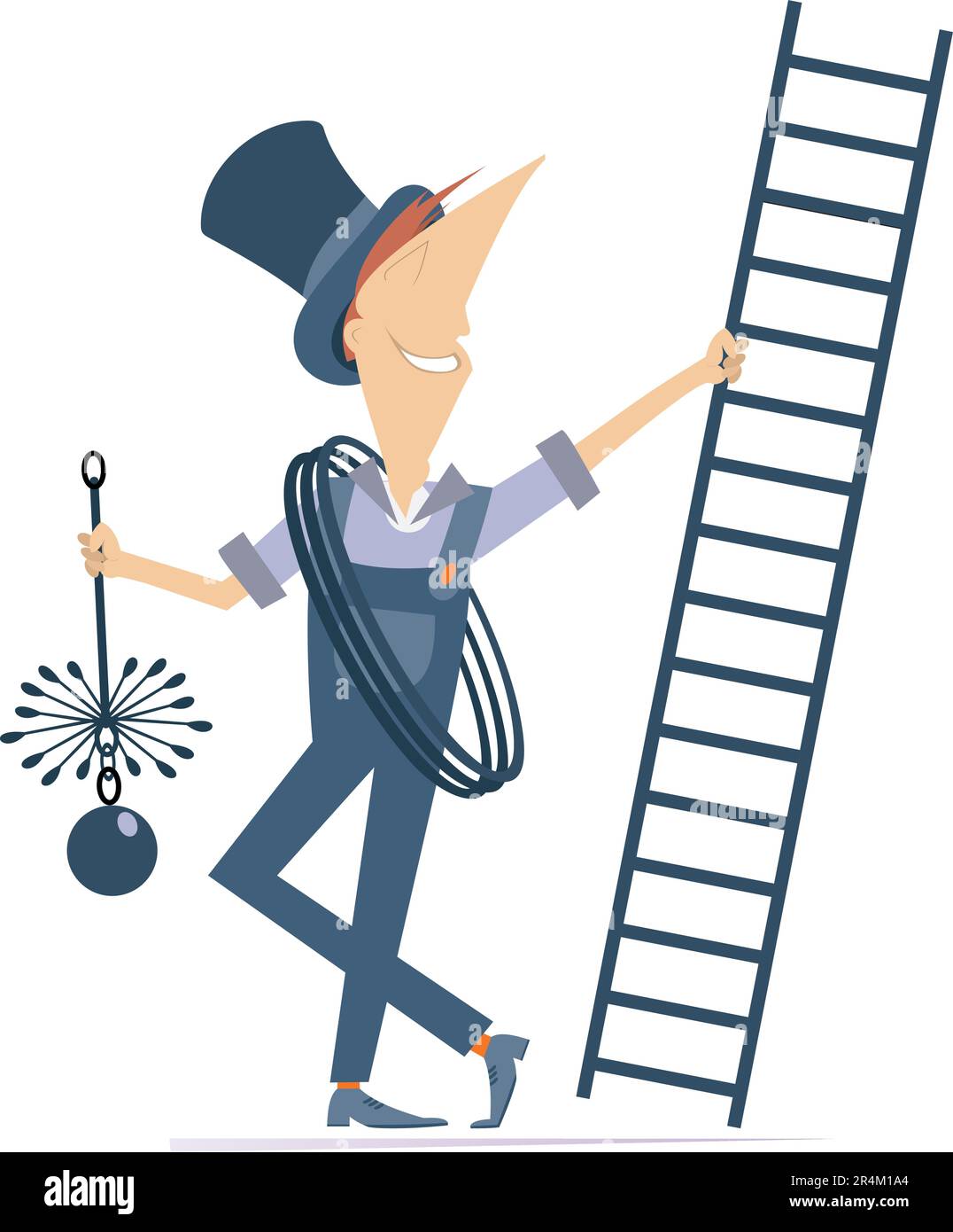 Cartoon chimney sweeper illustration. Funny chimney sweeper in the top ...