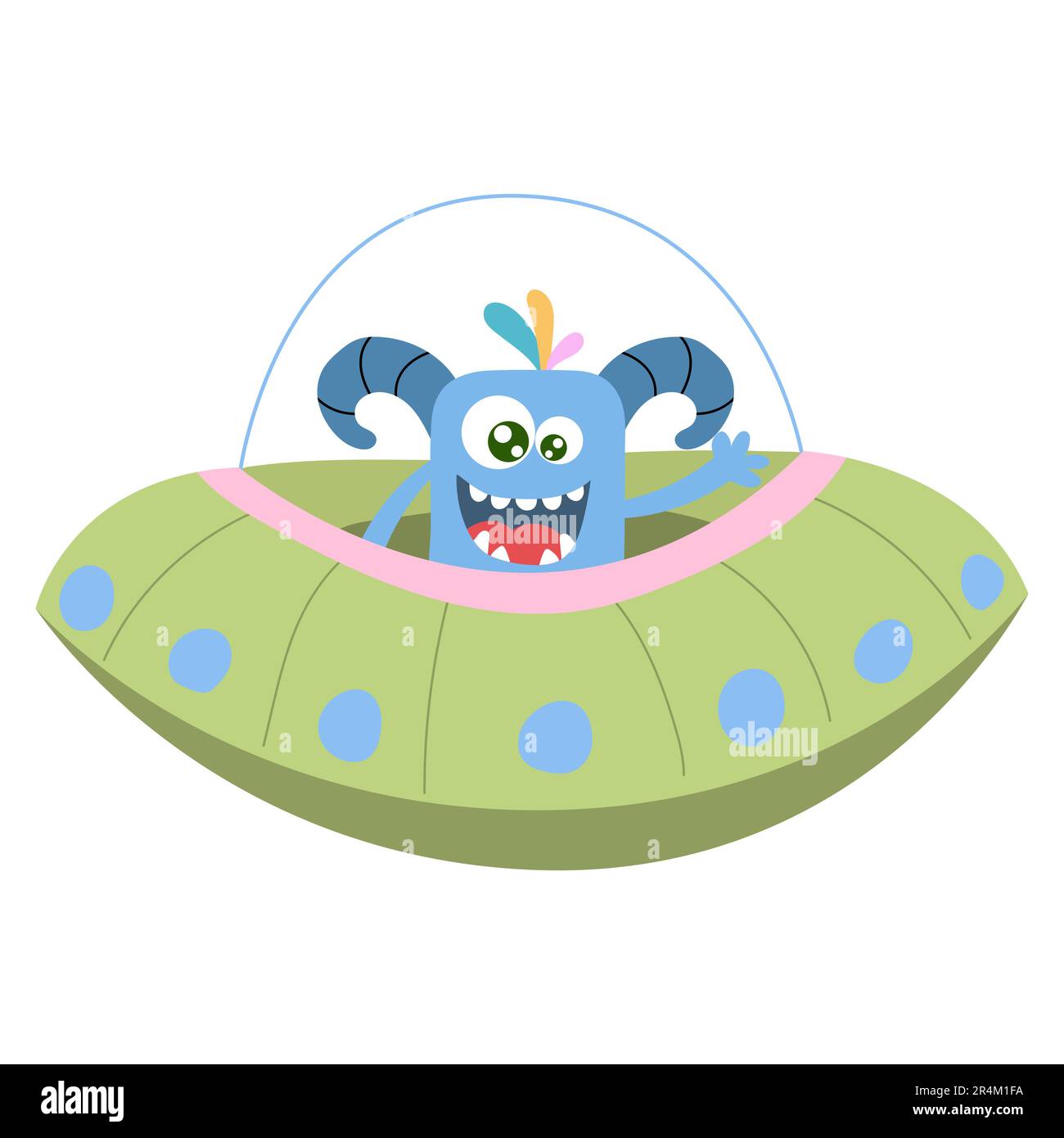 Cute cartoon monster, alien in a flying saucer, ufo.. Vector ...