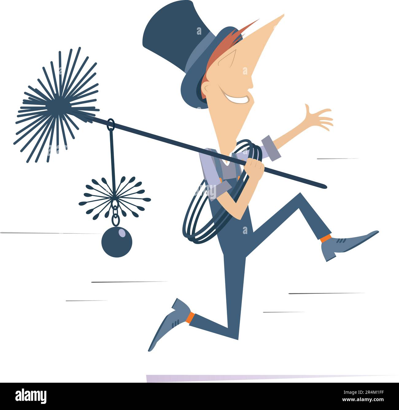 Cartoon chimney sweeper illustration. Funny running chimney sweeper in ...