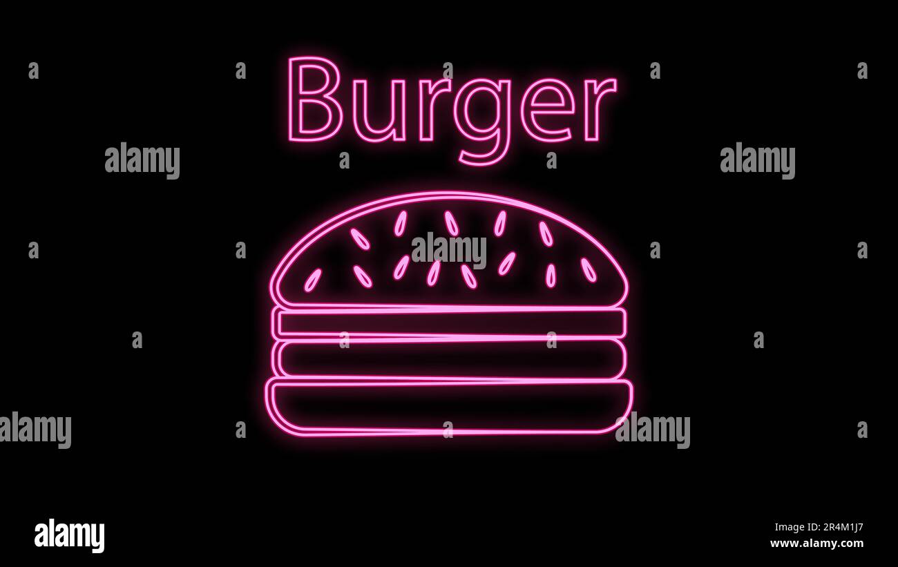 neon burger, vector illustration. burger made of pink neon on a black ...