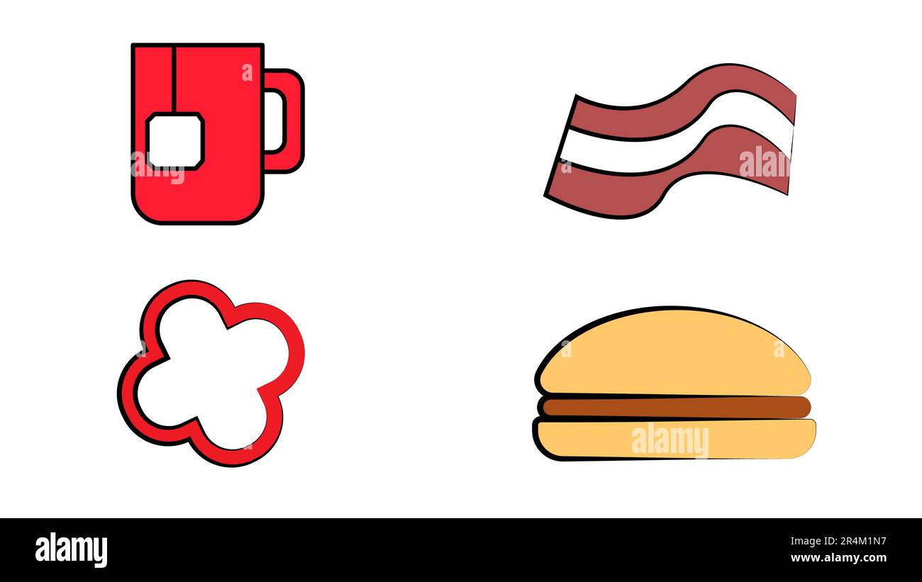 Pack of breakfast meal includes a burger, bacon, tea and coffee cup for ...